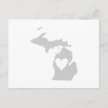 Michigan Gray State Map Shape with Heart Cutout Postcard | Zazzle