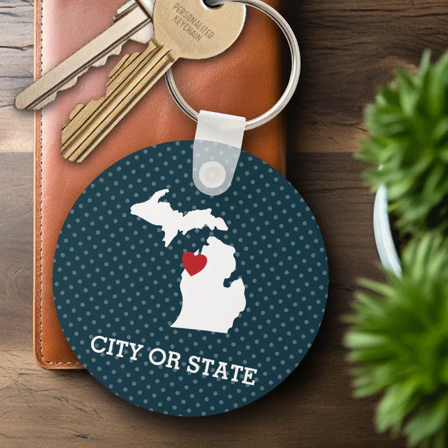 Michigan Home State City Map - Custom Heart Keychain | Zazzle