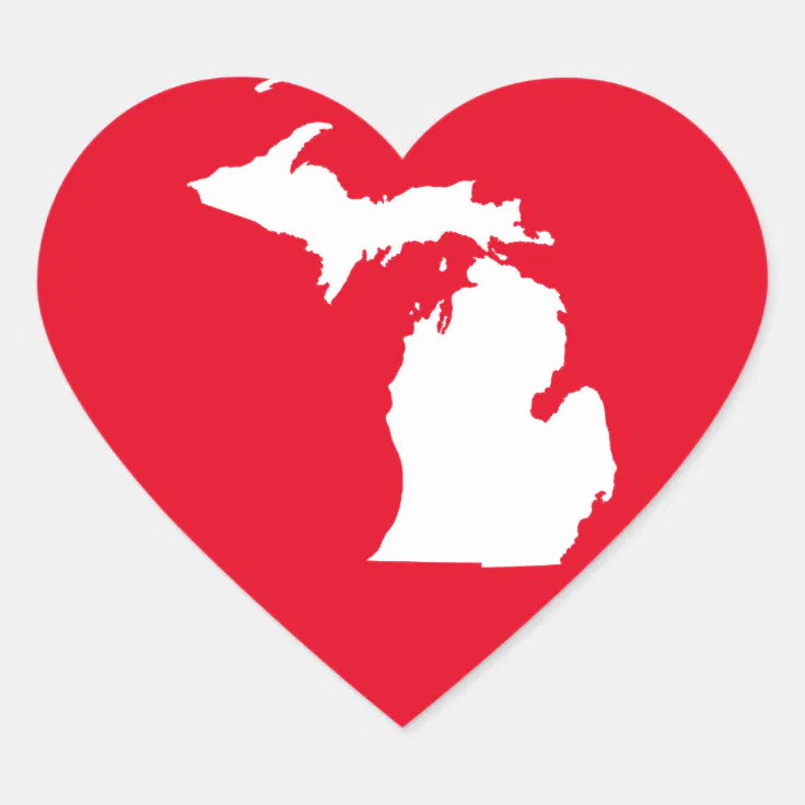 Michigan in White and Red Heart Sticker | Zazzle