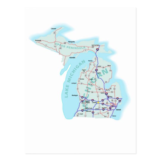 Michigan Interstate Map Postcard | Zazzle.com