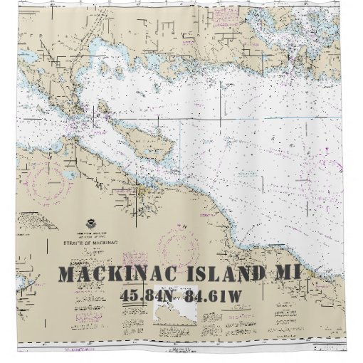 Michigan Latitude Longitude Nautical Mackinac Isl. Shower Curtain | Zazzle