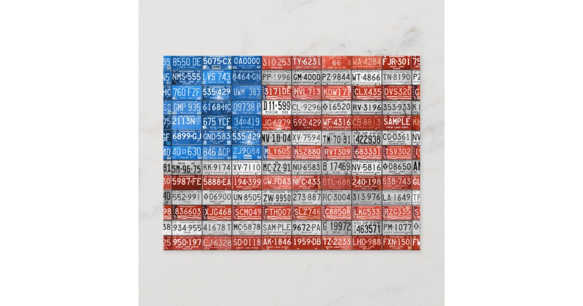 Michigan License Plate Flag of USA Postcard | Zazzle