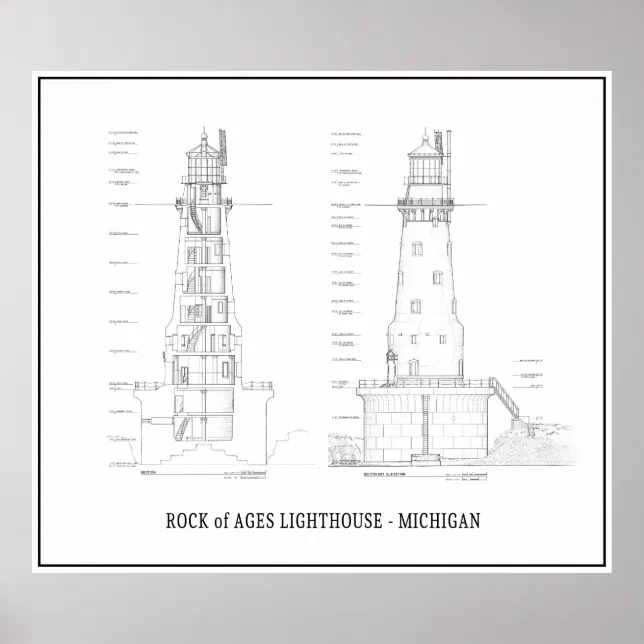 MICHIGAN LIGHTHOUSE ROCK of AGES BLUEPRINT Poster | Zazzle