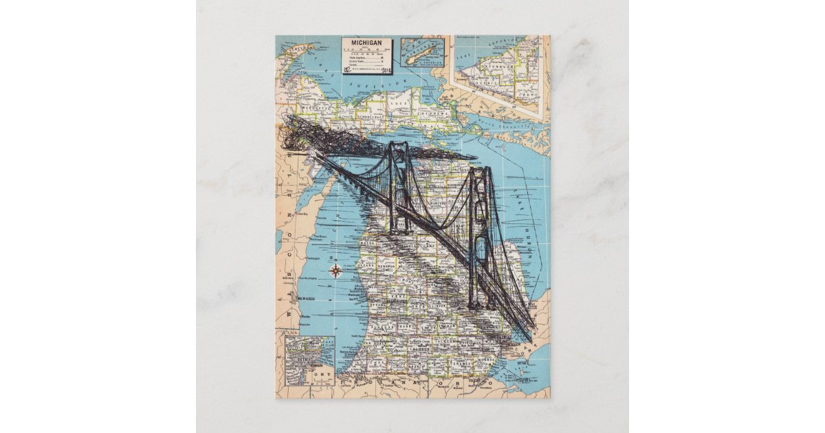 Michigan Map Art Postcard | Zazzle
