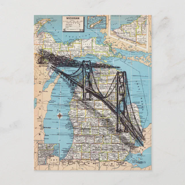 Michigan Map Art Postcard | Zazzle