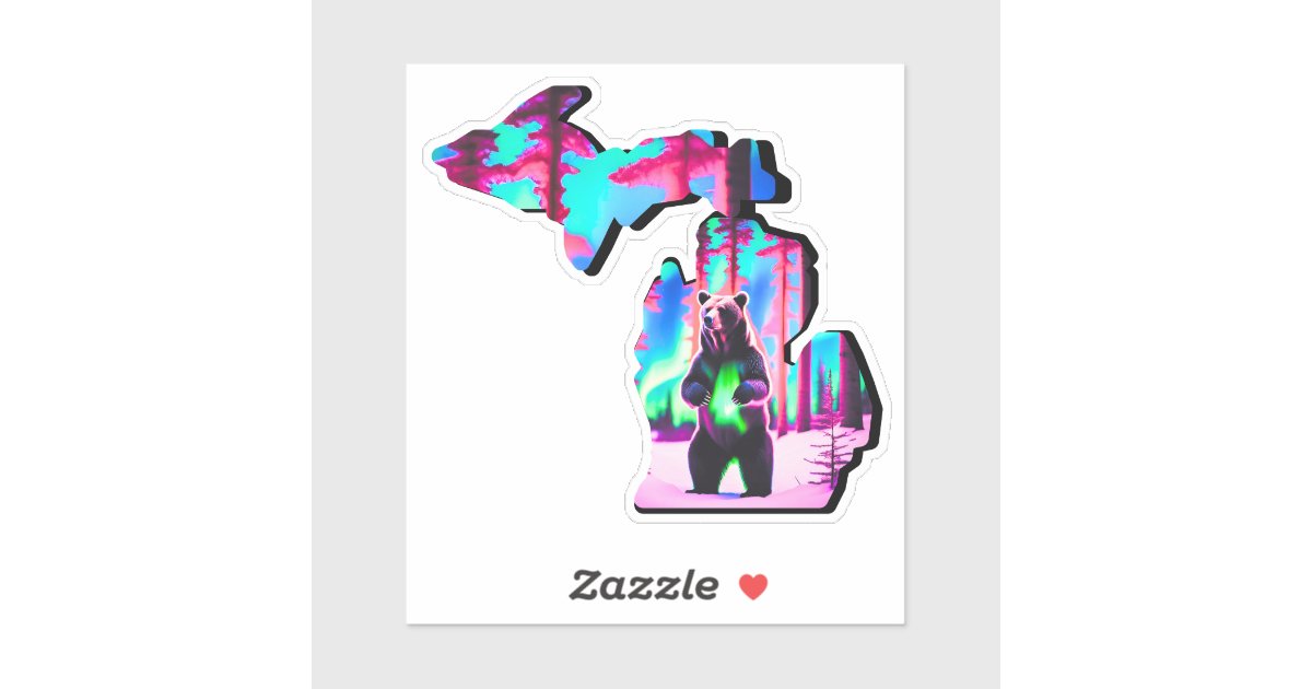 Michigan map BEAR sticker! Sticker | Zazzle