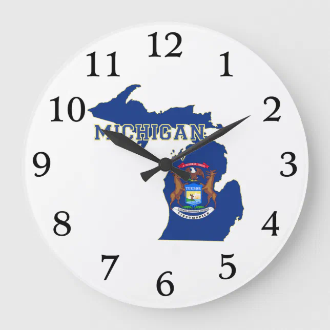 Michigan Map Shaped State Flag Michigander Flags Large Clock | Zazzle