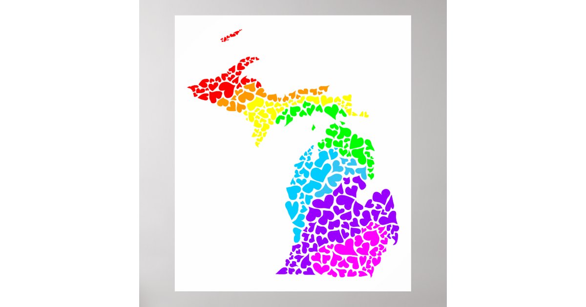 michigan pride : rainbow hearts poster | Zazzle
