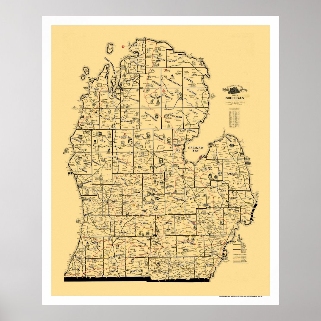 Michigan Railroad Map 1897 Poster | Zazzle