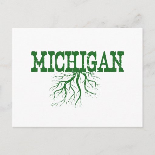Michigan Rooted with Green Tree Roots Word Art Postcard | Zazzle