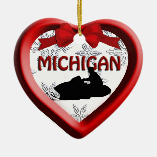Michigan Snowmobile Heart Christmas Ornament | Zazzle
