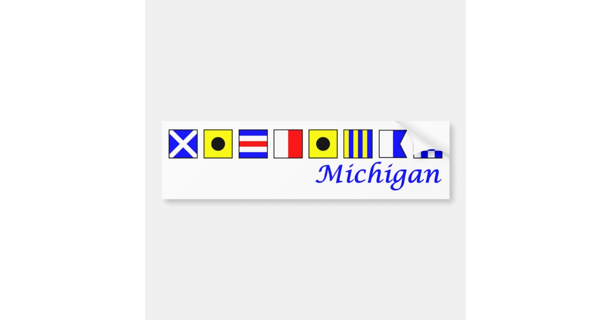 Michigan spelled in nautical flag alphabet bumper sticker | Zazzle