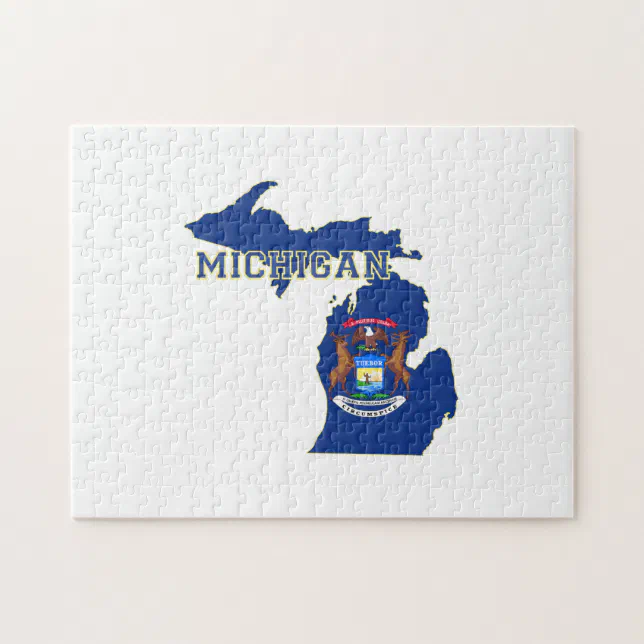 Michigan State Flag Map Jigsaw Puzzle | Zazzle