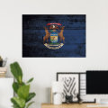 Michigan State Flag on Old Wood Grain Poster | Zazzle