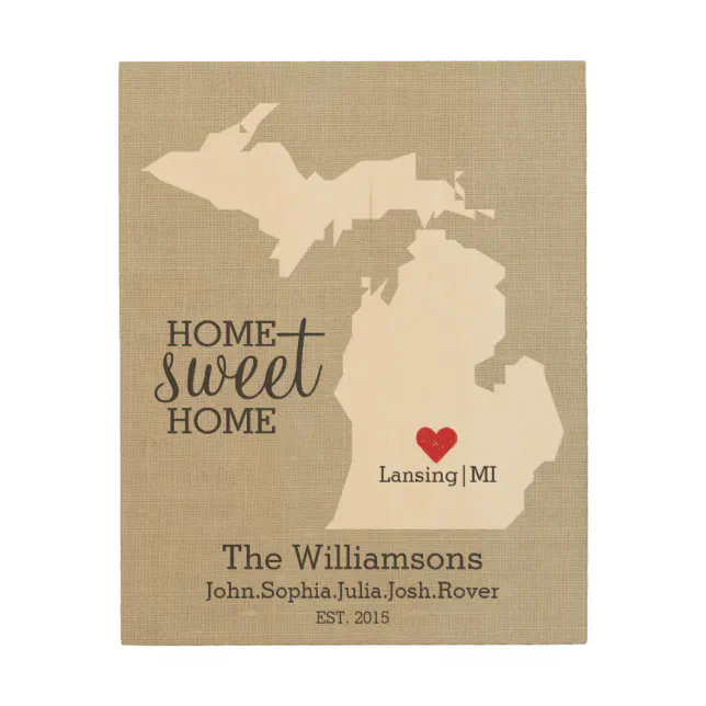 Michigan State Map Custom Family Name Established Wood Wall Decor | Zazzle