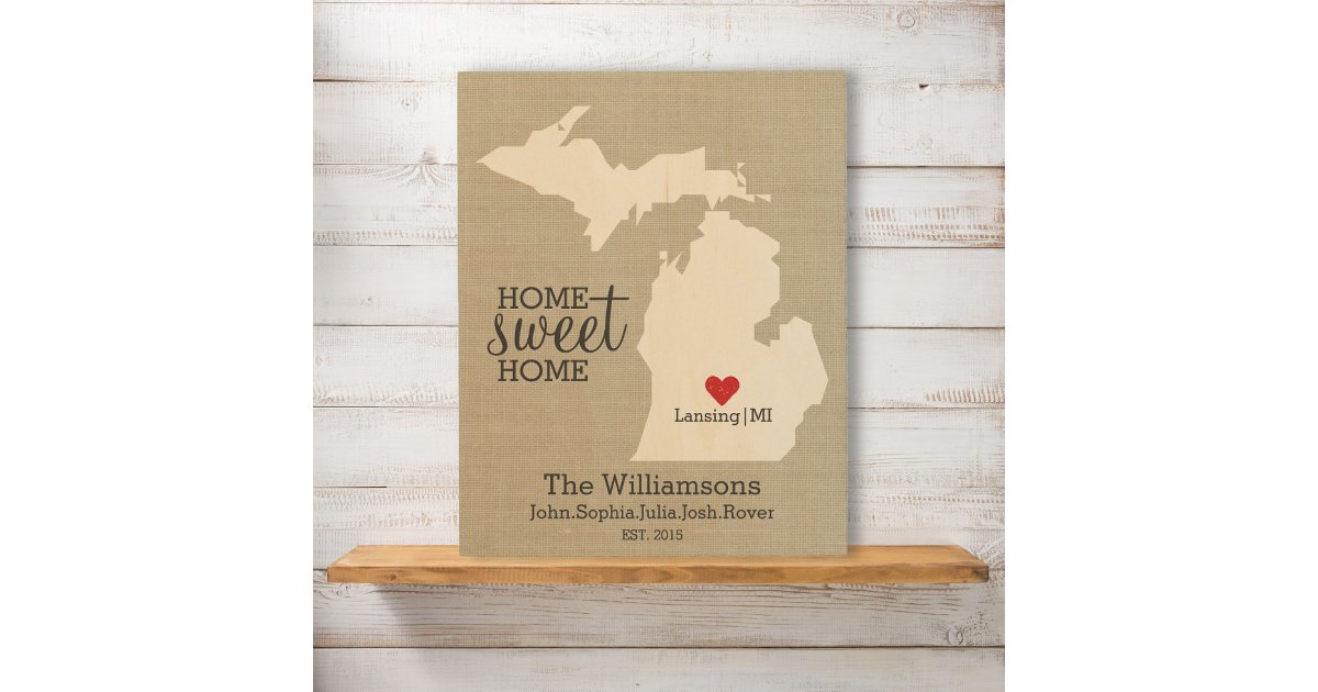 Michigan State Map Custom Family Name Established Wood Wall Decor | Zazzle
