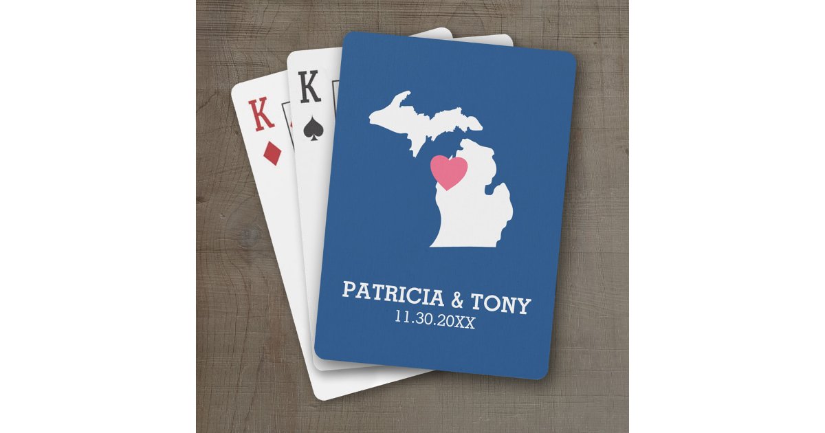 Michigan State Map with Custom Love Heart and Name Poker Cards | Zazzle