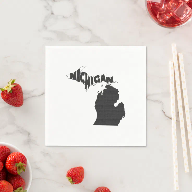 Michigan State Name Word Art Black Paper Napkins | Zazzle