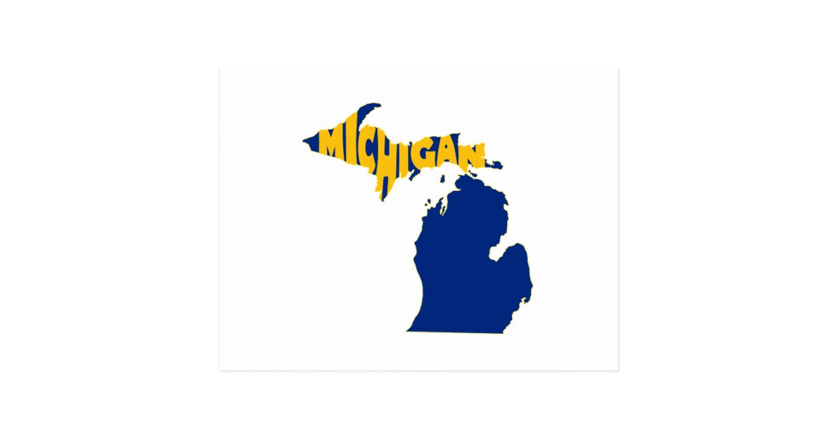 Michigan State Name Word Art Yellow Postcard | Zazzle