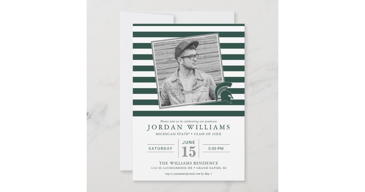 Michigan State Striped Graduation Announcement | Zazzle