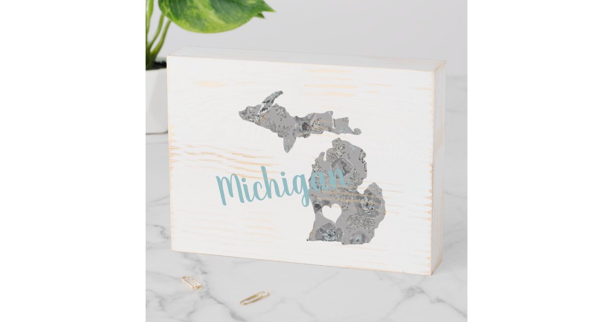 Michigan The Mitten State With Heart Decor Wooden Box Sign | Zazzle