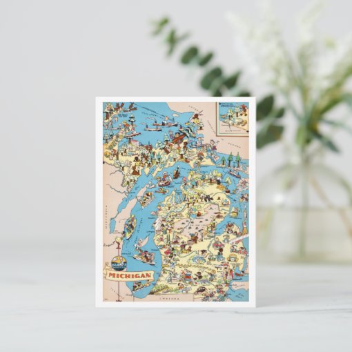 Michigan Vintage Funny Map Postcard | Zazzle