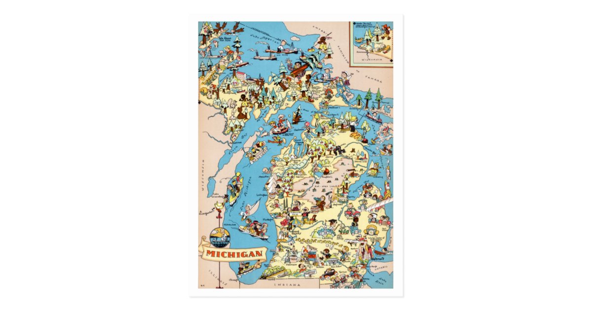 Michigan Vintage Funny Map Postcard | Zazzle.com