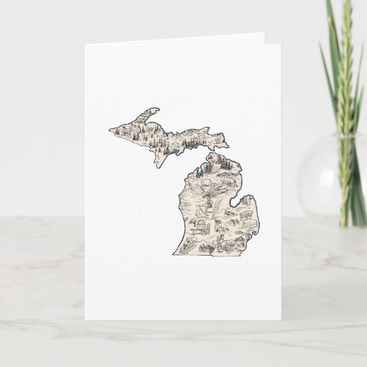 Michigan Vintage Picture Map Greeting Card | Zazzle