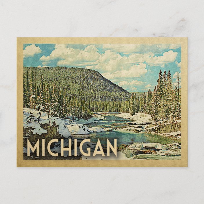 Michigan Vintage Travel Snowy Winter Nature Postcard | Zazzle.com