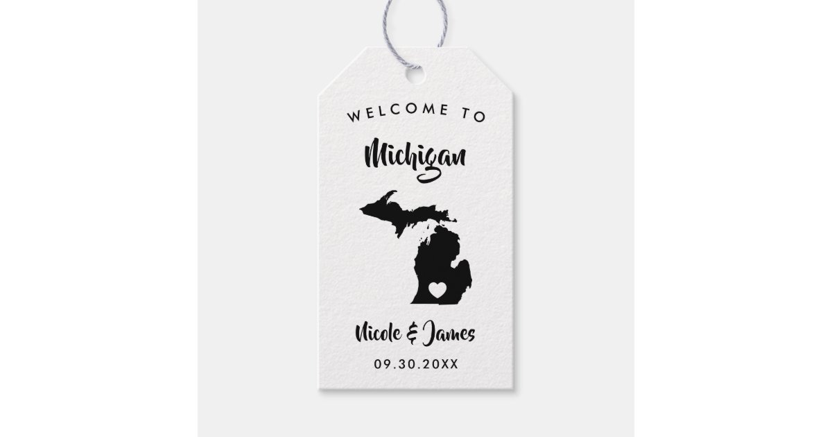 Michigan Wedding Welcome Bag Tags, Map Gift Tags | Zazzle