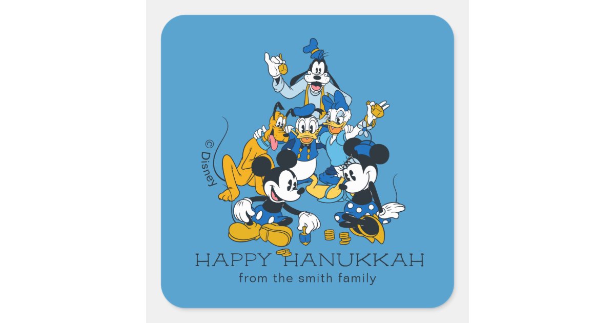 Mickey and Friends | Happy Hanukkah - Personalized Square Sticker | Zazzle