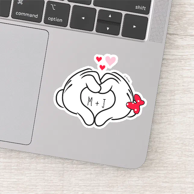 Mickey and Minnie Making Heart Sign with Hands Sticker | Zazzle