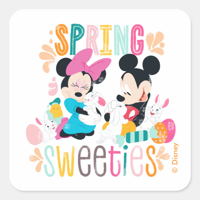 Mickey and Minnie | Spring Sweeties Square Sticker | Zazzle