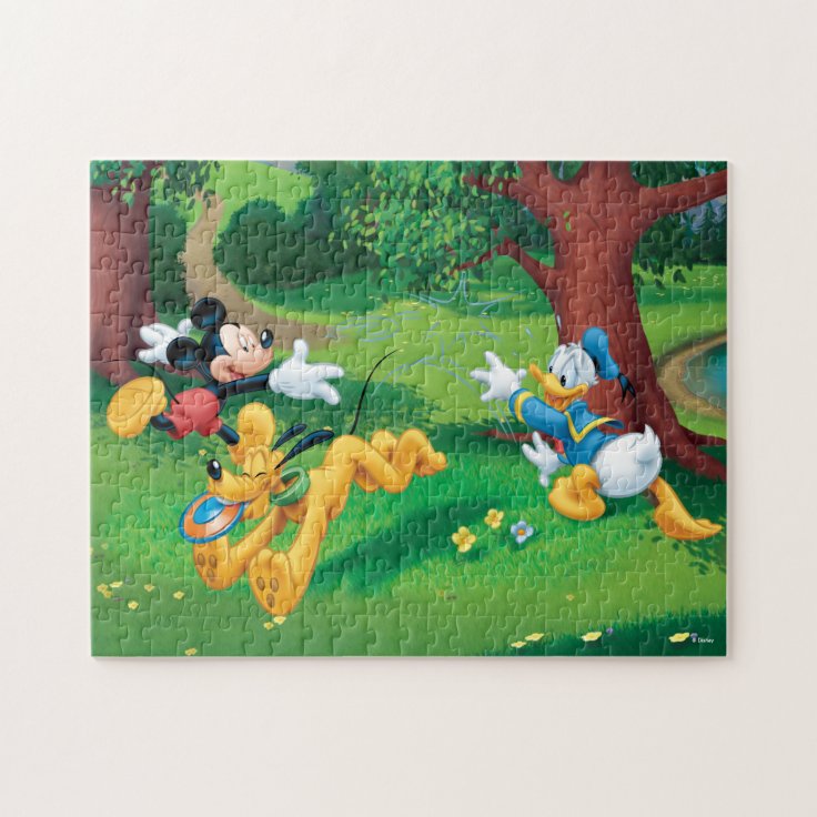 Mickey, Donald, & Pluto Play Frisbee Jigsaw Puzzle | Zazzle