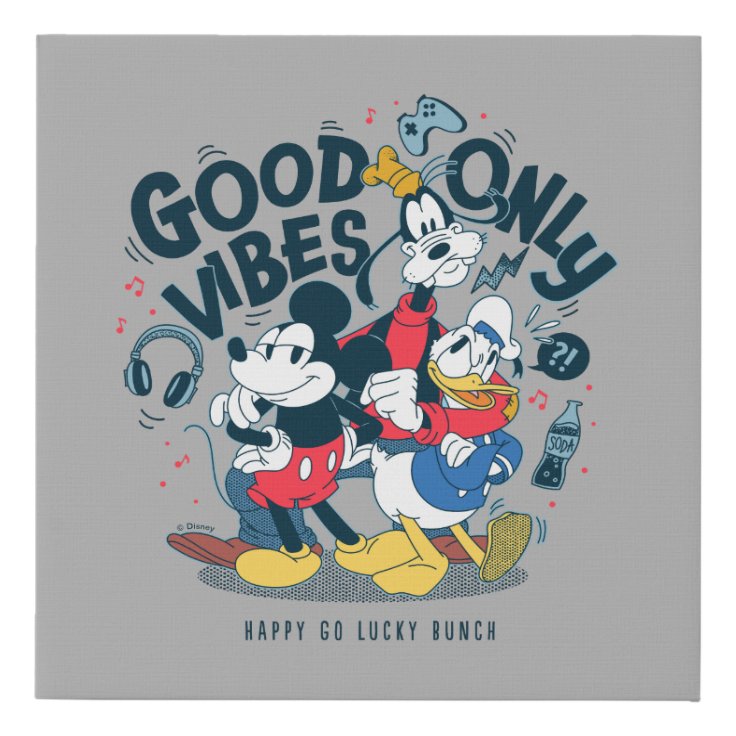 Mickey & Friends | Good Vibes Only Faux Canvas Print | Zazzle