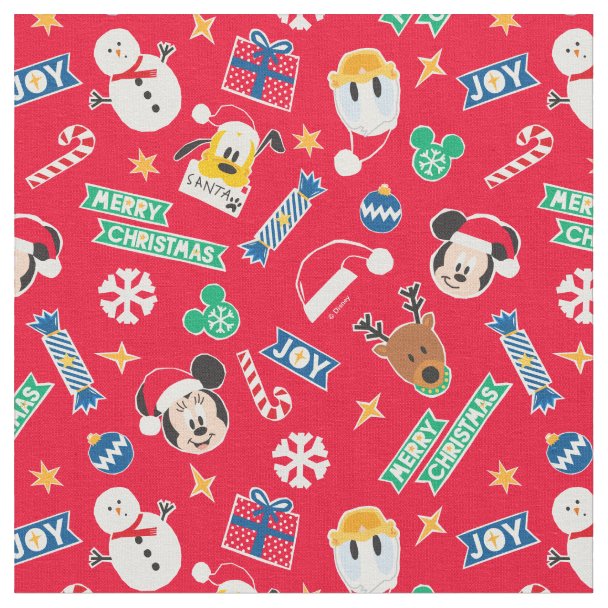 Mickey Mouse Christmas Ornament Pattern Fabric | Zazzle