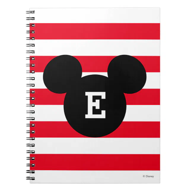 Mickey Head Silhouette Striped Pattern | Monogram Notebook | Zazzle