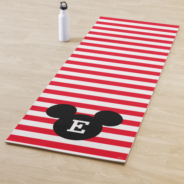 Mickey Head Silhouette Striped Pattern | Monogram Yoga Mat | Zazzle