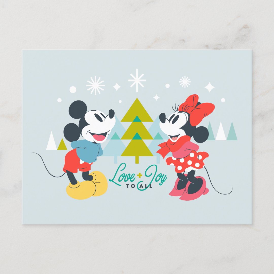 Mickey & Minnie | Love & Joy To All Postcard | Zazzle