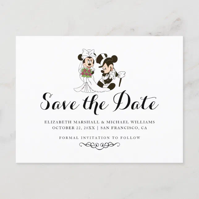 Mickey & Minnie Wedding | Married Save the Date Postcard | Zazzle