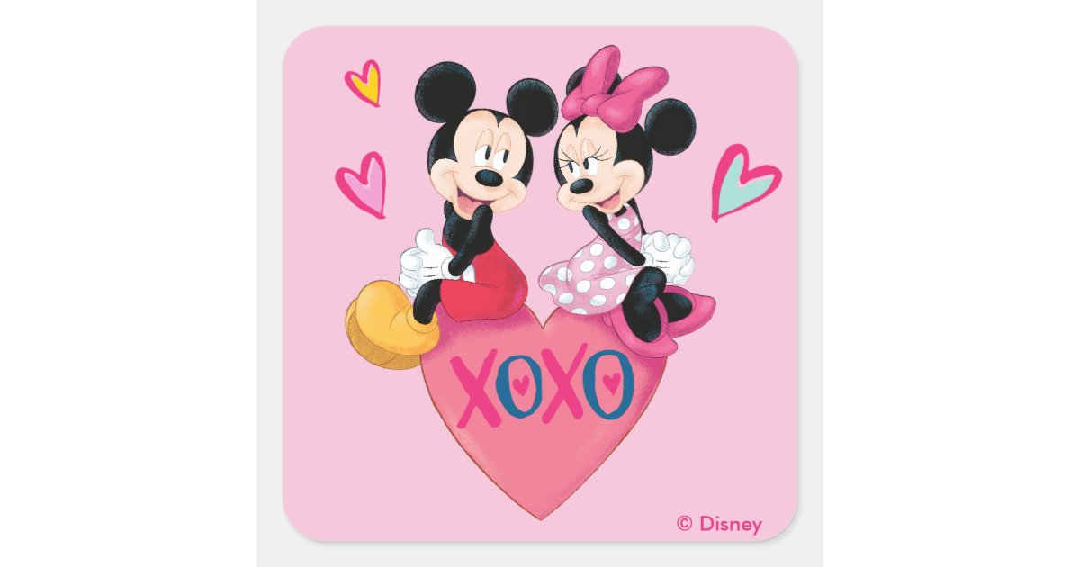 Mickey & Minnie | XOXO Valentine Square Sticker | Zazzle