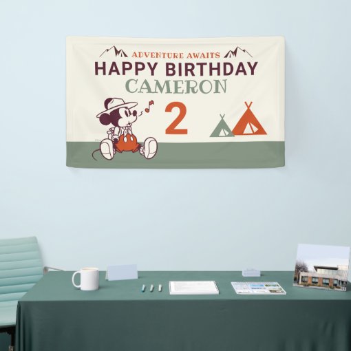 Mickey Mouse | Adventure Awaits Camp Birthday Banner | Zazzle