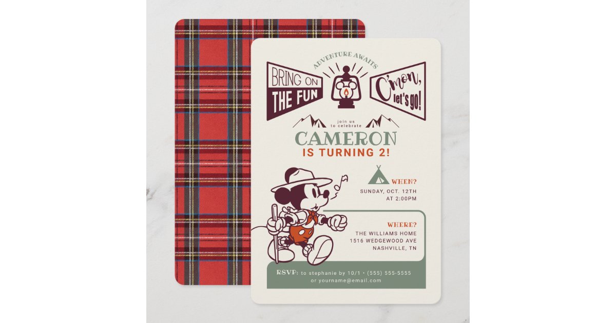 Mickey Mouse | Adventure Awaits Camp Birthday Invitation | Zazzle