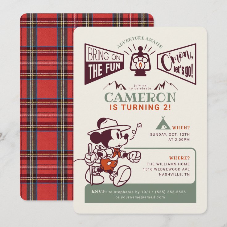 Mickey Mouse | Adventure Awaits Camp Birthday Invitation | Zazzle