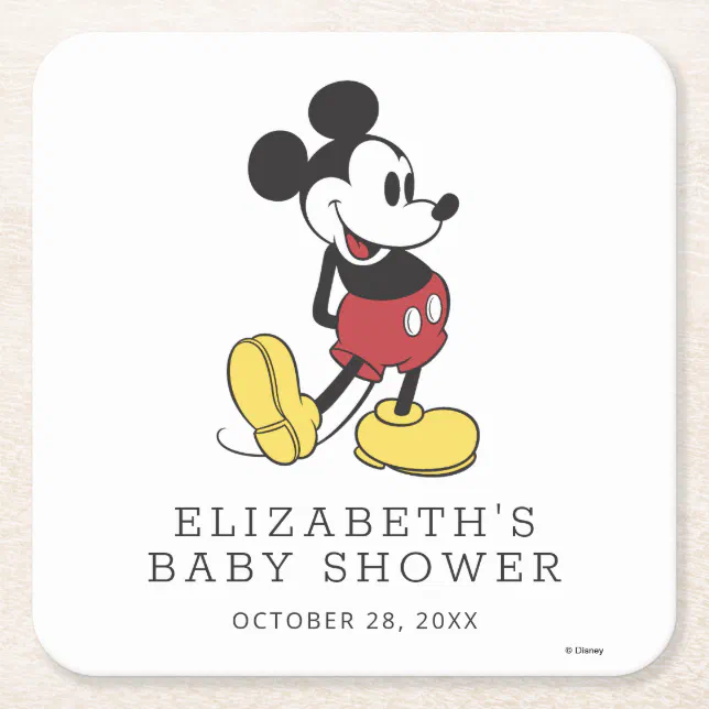 Mickey Mouse Baby Shower Square Paper Coaster | Zazzle