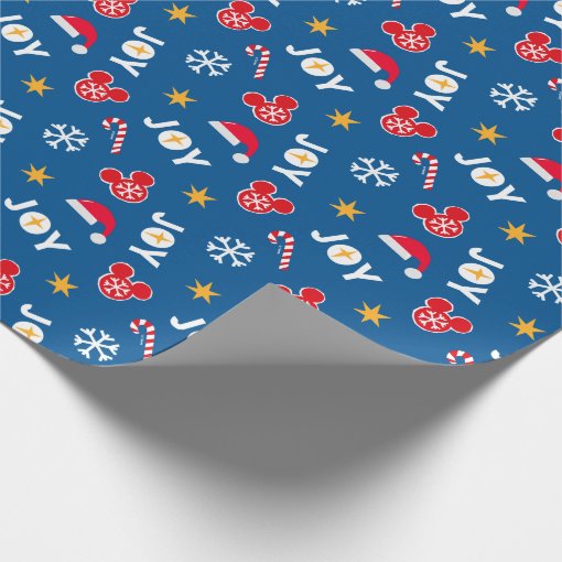 Mickey Mouse Christmas Blue Joy Pattern Wrapping Paper | Zazzle