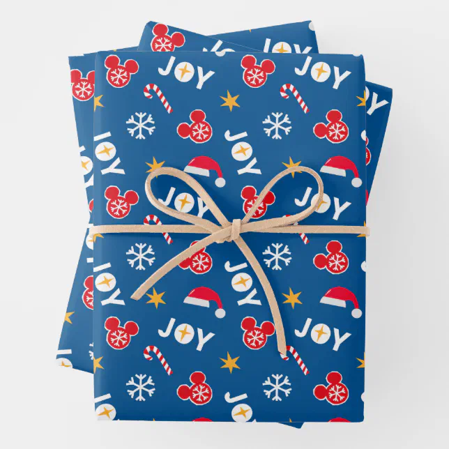 Mickey Mouse Christmas Blue Joy Pattern Wrapping Paper Sheets | Zazzle