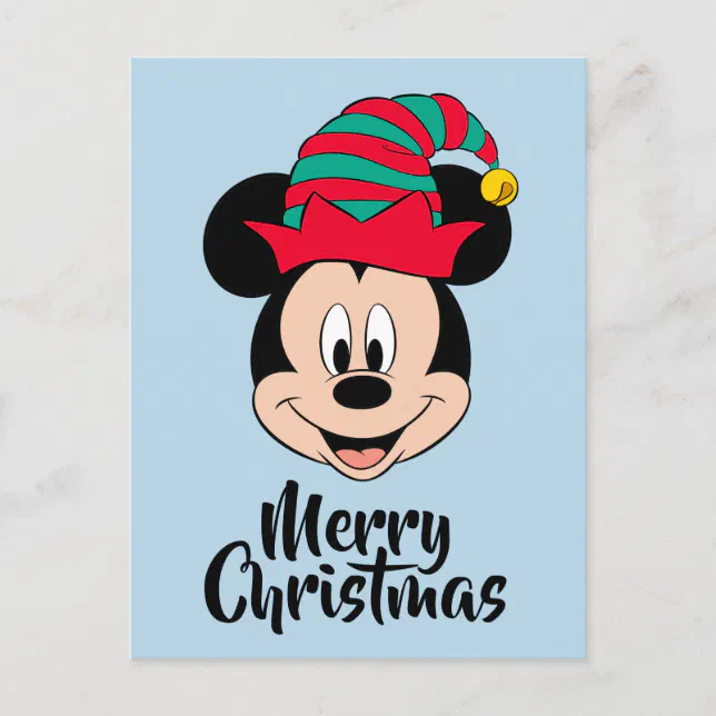 Mickey Mouse | Christmas Elf Hat Holiday Postcard | Zazzle