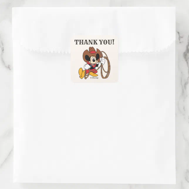 Mickey Mouse | Cowboy Rodeo Birthday Square Sticker | Zazzle