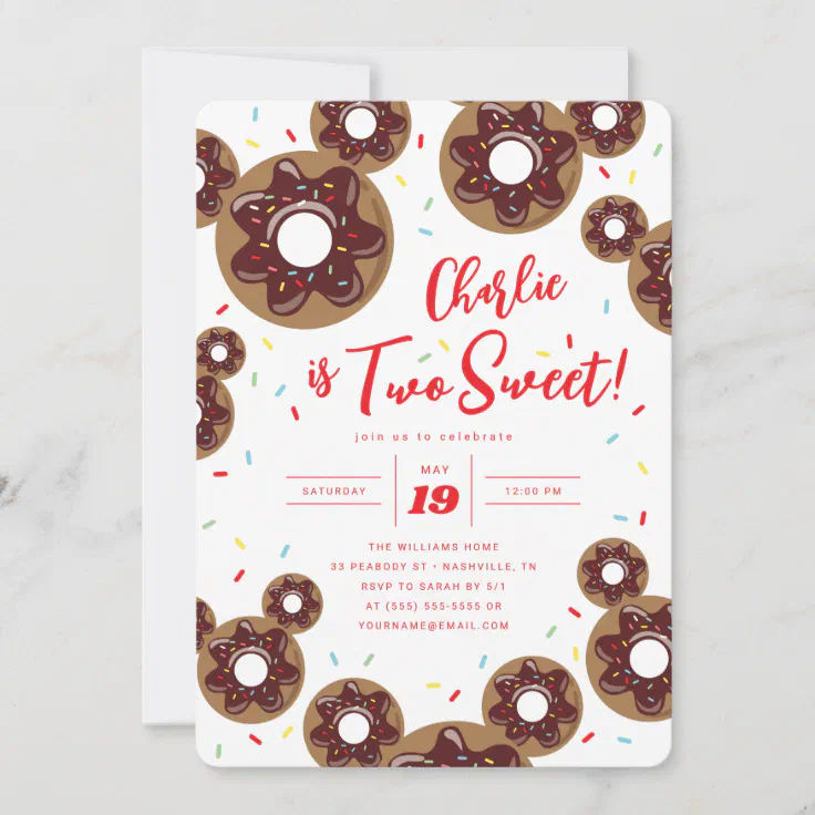 Mickey Mouse | Donut Two Sweet - 2nd Birthday Invitation | Zazzle